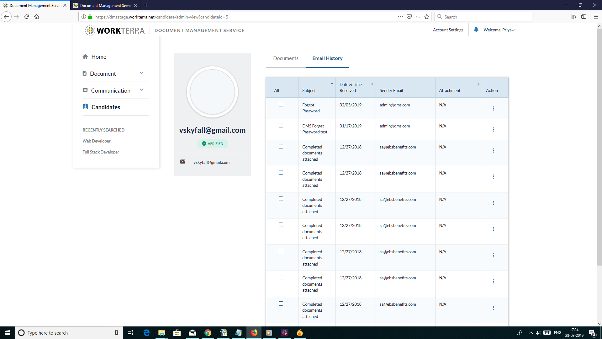 Dms 1020 Dms Admin Email History Add Scroll Workterra Jira